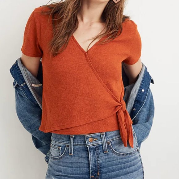 Madewell | Tops | Madewell Orange Wrap Top Small | Poshmark